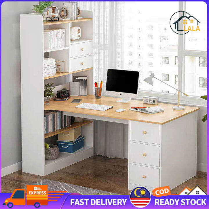 LALA 120CM Computer Table with Book Shelf Study Desk Writing Desk Meja ...