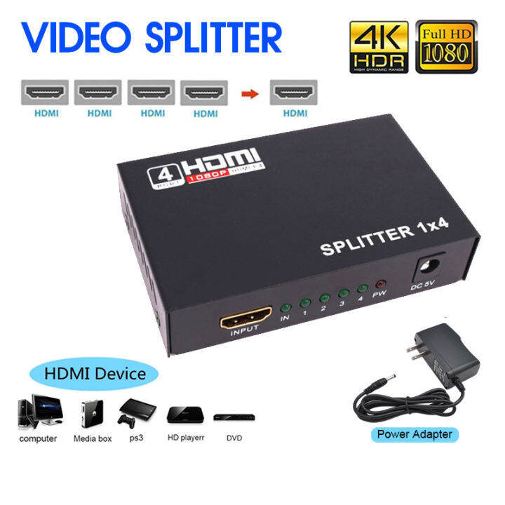 1 In 4 Out HDMI Splitter Box Hub Full 1080p HD 1X4 Port HDMI Splitter ...