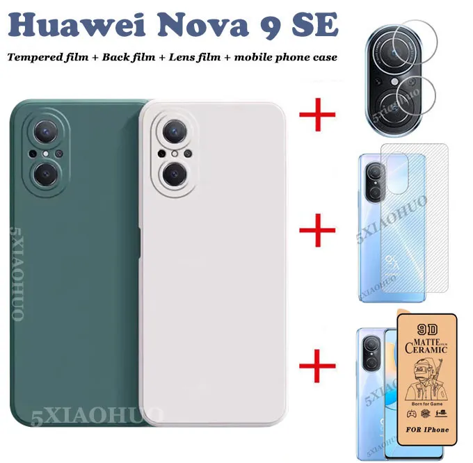 เคสโทรศัพท์ซิลิโคนผิวด้าน4in1 Huawei Nova 9SE สี + ฟิล์มนิ่มเซรามิก + ฟิล์มเลนส์ + ฟิล์มหลังเคส ...