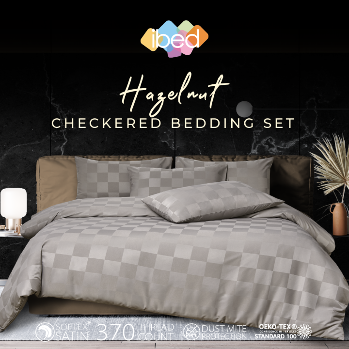 ibed ชุดผ้าปูที่นอนครบเซ็ท Softex Satin (ลายตาราง) Hazelnut 3.5 ฟุต,5 ฟุต,6 ฟุต - CHECKERED ...