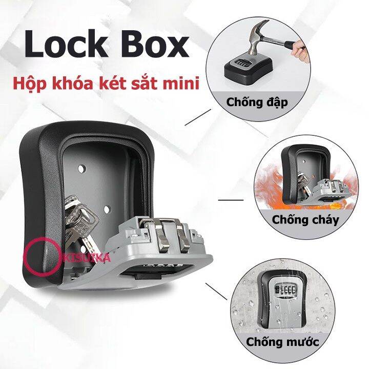 [Kim Loại] Lock Box hộp khóa két sắt mini 4 mã đựng Chìa khóa Thẻ Vật ...