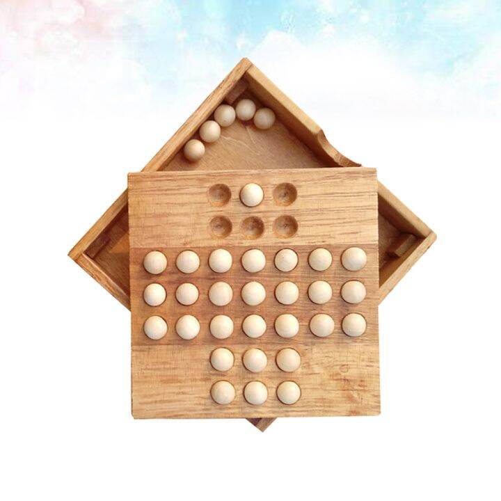 Wood Solitaire Board Game Wooden Marbles Chess Board Strategy Chess ...