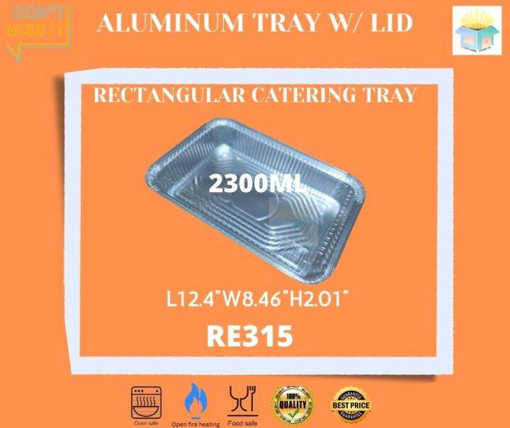 ALUMINUM FOIL TRAY WITH LID (12x8x2 inches) 2300ML RECTANGULAR CATERING ...