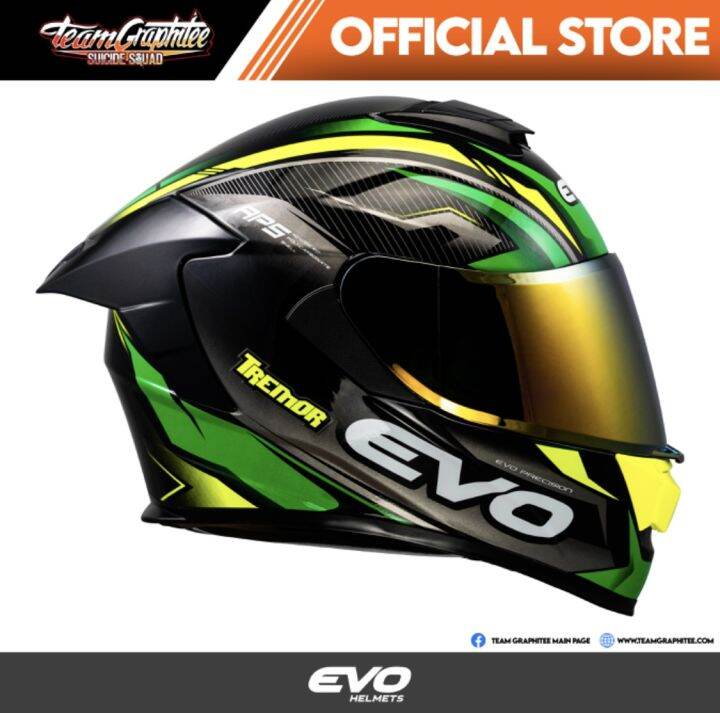 EVO GT-PRO TREMOR GREEN BLACK FULL FACE DUAL VISOR WITH FREE CLEAR LENS ...