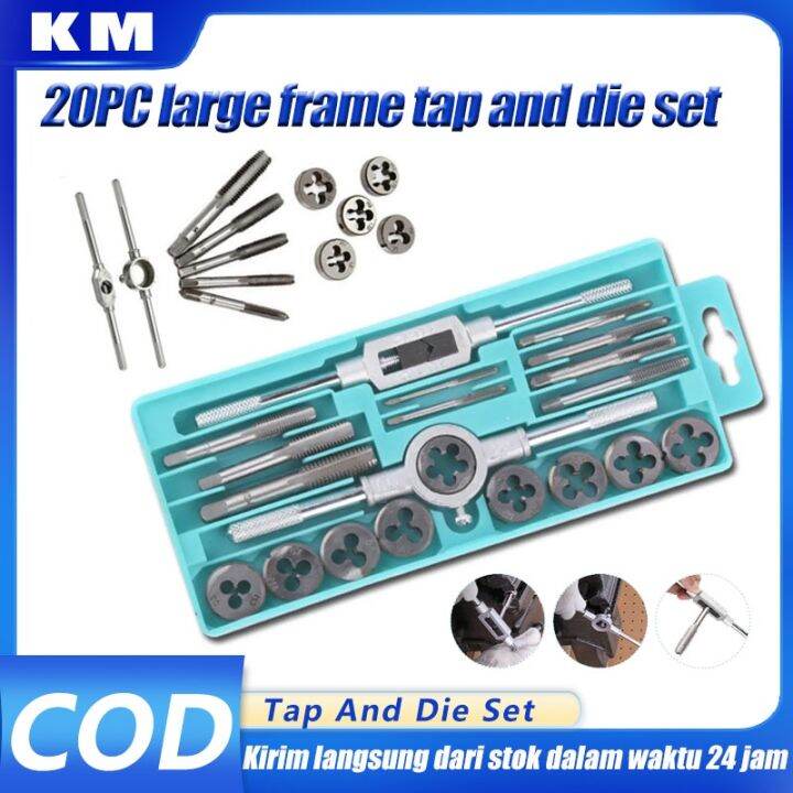 Hand Tap and Die 12/20 Pcs Set Alat Snai Dan Tap Ulir Dart Mur Baut M3-M12 Tap Die Tapping ...