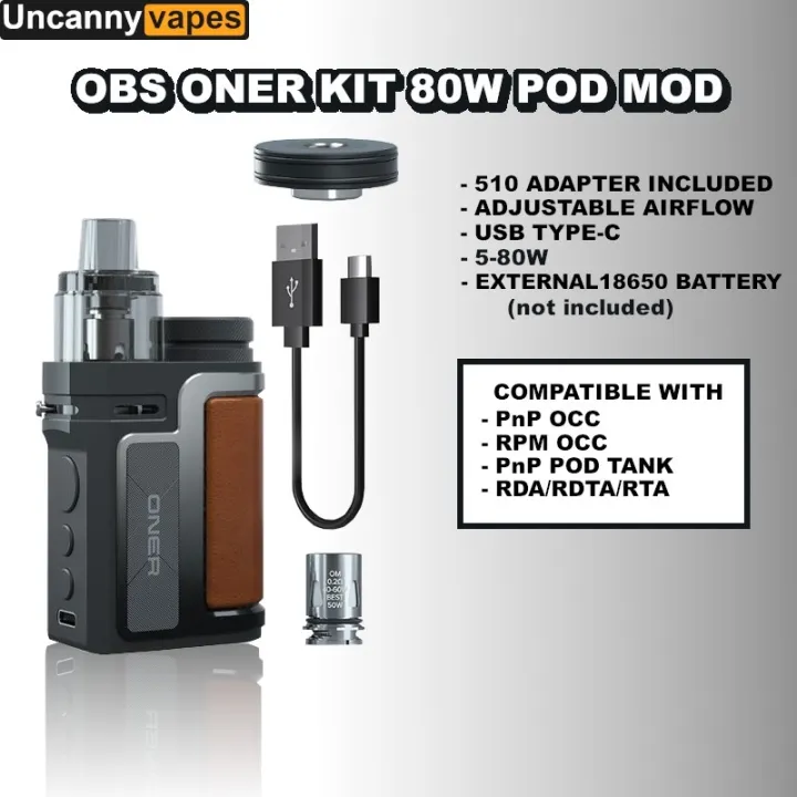 OBS Oner Kit 80W Pod Mod with 510 Adapter(Compatible with PnP/RPM Coils ...