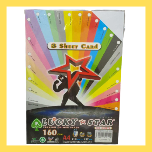 LUCKY STAR A4 White Colour Paper 160gsm / 3 Sheet Card (White) - 100 ...