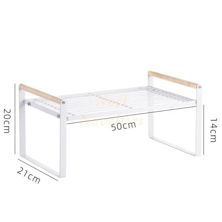 NN Minimalist White & Wood Kitchen Countertop and Cabinet Riser Shelf ...