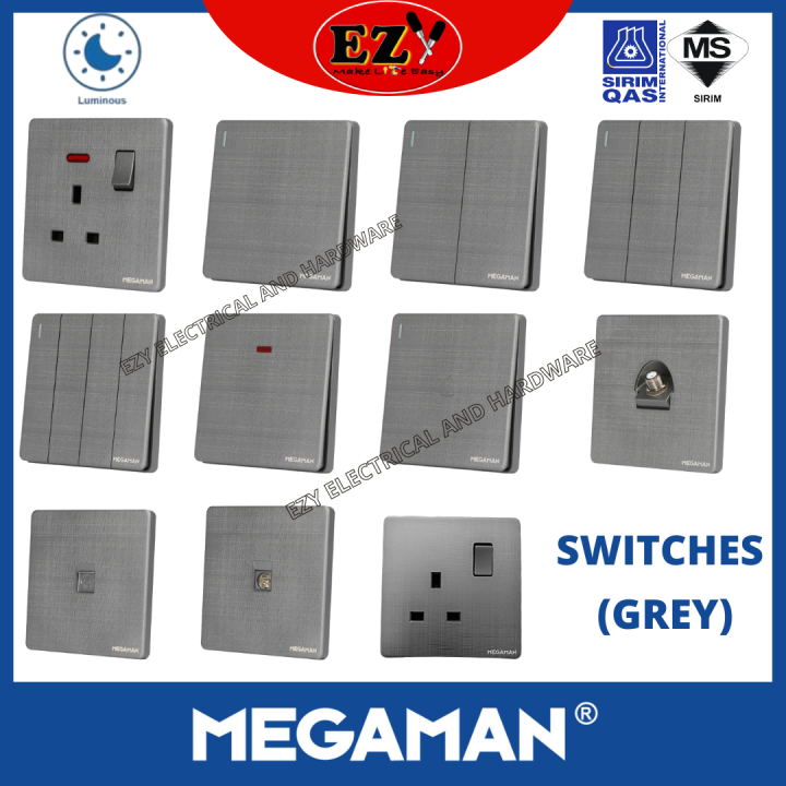 MEGAMAN SWITCHES & SOCKET OUTLET (MEGAMAN GREY) SLIM MODERN DESIGN/BIG ...