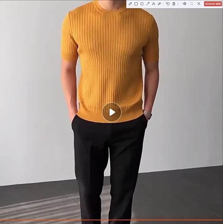 901A เสื้อถักแขนสั้นผู้ชายฤดูร้อน Polo เสื้อสไตล์เกาหลีเข้ารูปสีทึบผ้าไหมน้ำแข็งลำลองปกครึ่งแขน ...