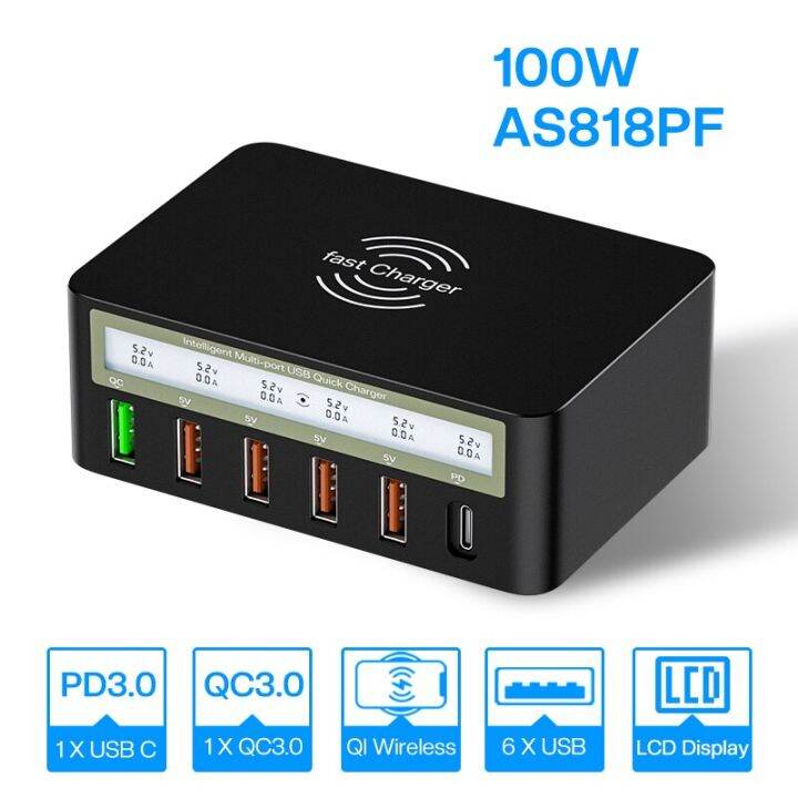 LED Multi USB Charger QI Wireless Charger,4 USB A Quick Charge,4 USB C ...