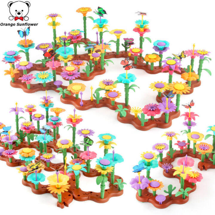 Mainan balok susun taman bunga Diy blok rakitan balok susun mainan ...