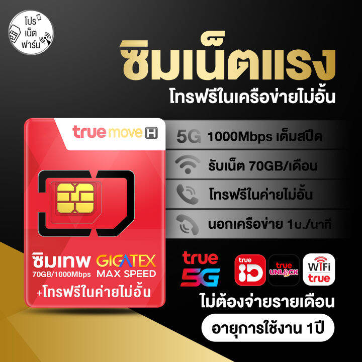 True Move H Fast70 เน็ตเร็วเต็มสปีด 70 GB โทรในเครือข่ายไม่อั้นนาน 1 ปี ...