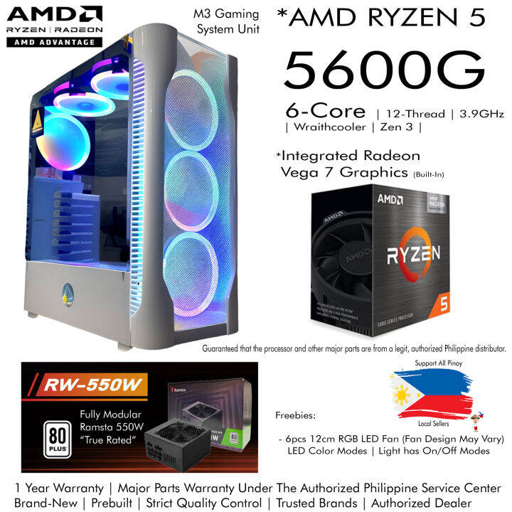 AMD Ryzen 5 5600G | Fully Modular 550W PSU | Gigabyte A520M K V2 | 6 ...