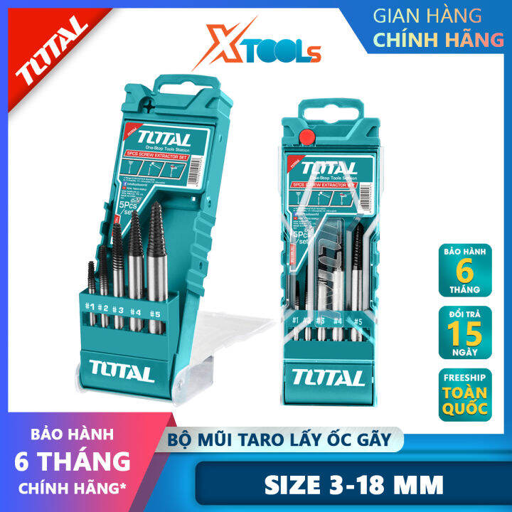 Bộ mũi taro lấy ốc gãy 5 chi tiết TOTAL TACSE0056 | Bộ 5 mũi ven răng 3-18mm Đường kính: 11.2mm ...