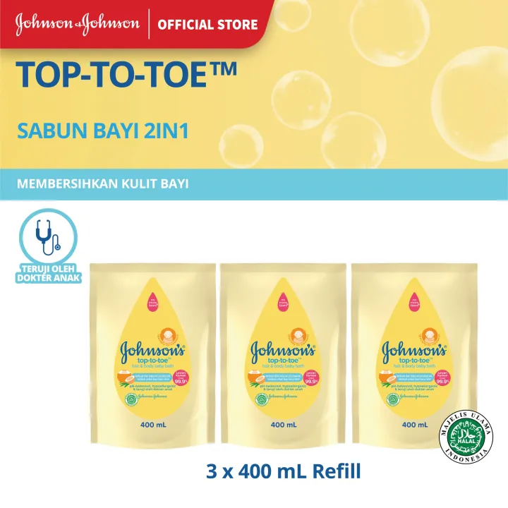 JOHNSON'S Top-to-Toe Hair & Body Baby Bath - Sabun Bayi 2in1 Refill ...