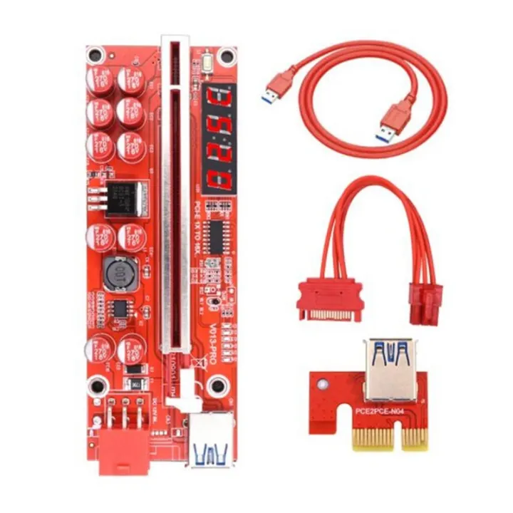 PCIE Riser 013 Pro Card PCI Express 1X to 16X Extender USB3.0 6Pin ...