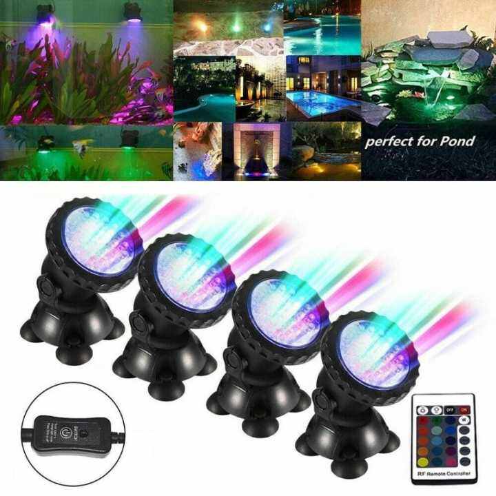 Spotlight 4-lamp Remote Control Set LED submersible Red Green Blue ...