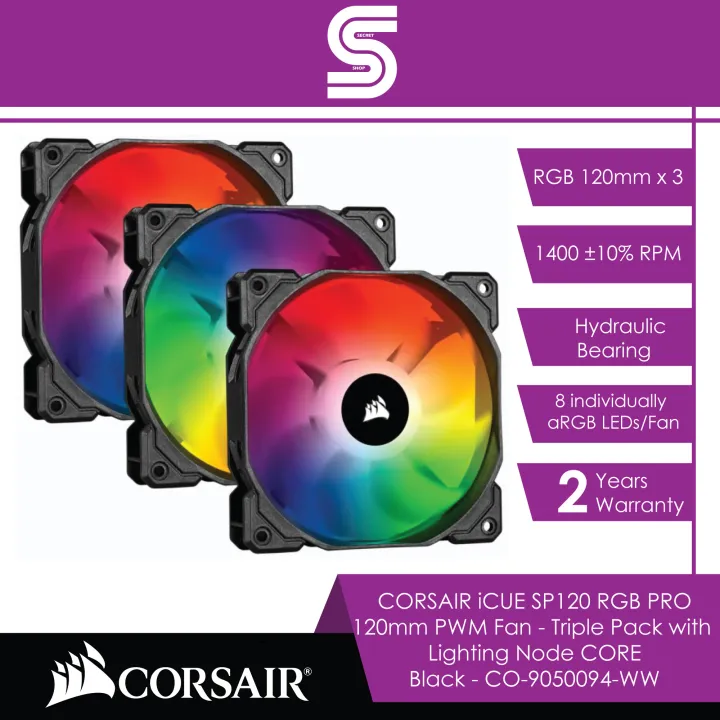 CORSAIR iCUE SP120 RGB PRO 120mm PWM Fan Triple Pack with Lighting Node ...