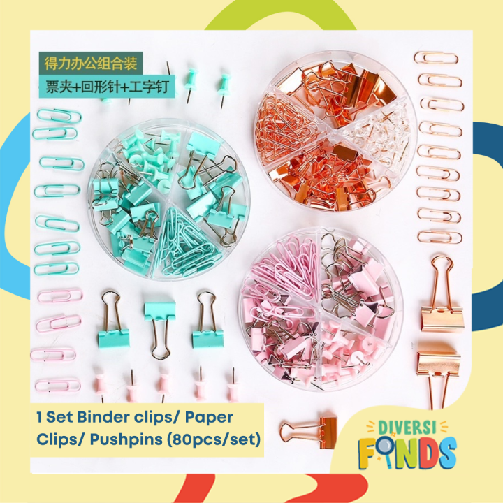 1 Set Binder clips/ Paper Clips/ Pushpins - Light Pink, Blush Purple ...
