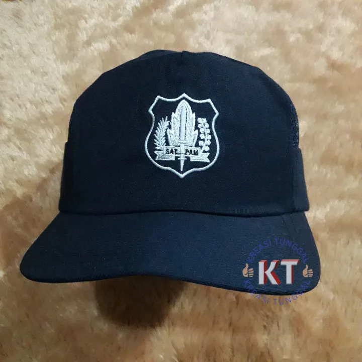 topi satpam larici biru dongker logo putih/topi security logo | Lazada ...