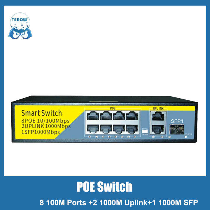 TEROW 11 Port 100Mbps Network Switch 8 10100M POE Port 2 1000M UPLINK ...