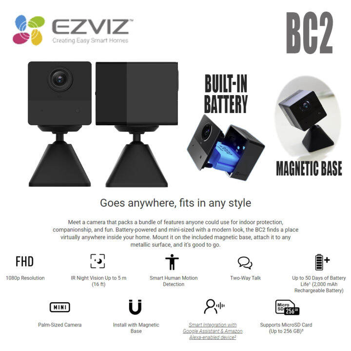 EZVIZ BC2 SMART HOME BUILT- IN BATTERY CAMERA 1080P IR NIGHT VISION ...