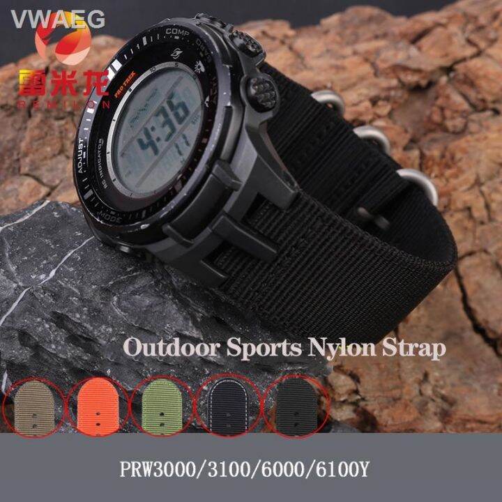 สายนาฬิกาไนลอนผ้าแคนวาสนาฬิกา Casio ดัดแปลงสาย PRW3000/3100/6000/6100Y ...
