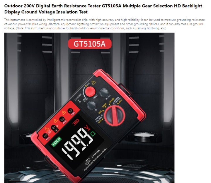 GT5105A Digital Display Grounding Resistance Tester High Precision ...