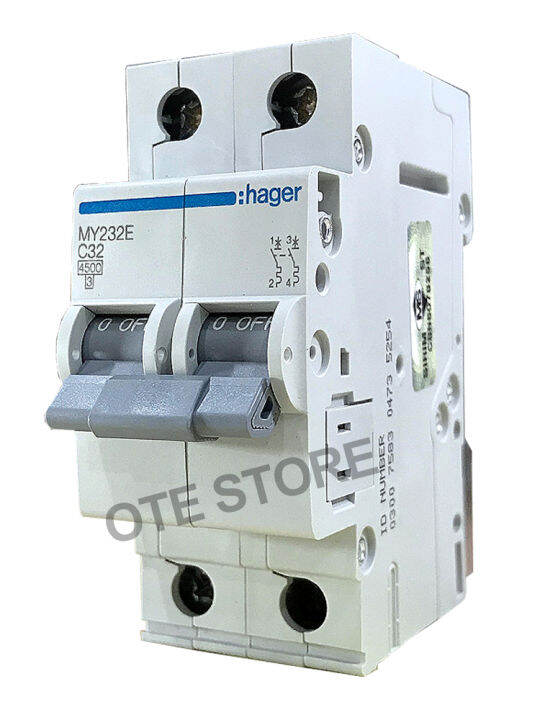 HAGER 2POLE MCB (4.5kA) (32A / 40A / 63A) (MY SERIES) | Lazada