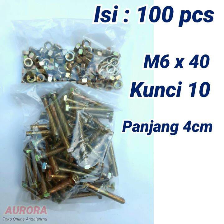PAKET Isi 100 pcs Baut Mur M6 x 40 (Kunci 10 Panjang 4cm) | Lazada ... PAKET Isi 100 pcs Baut Mur M6 x 40 (Kunci 10 Panjang 4cm) | Lazada ...