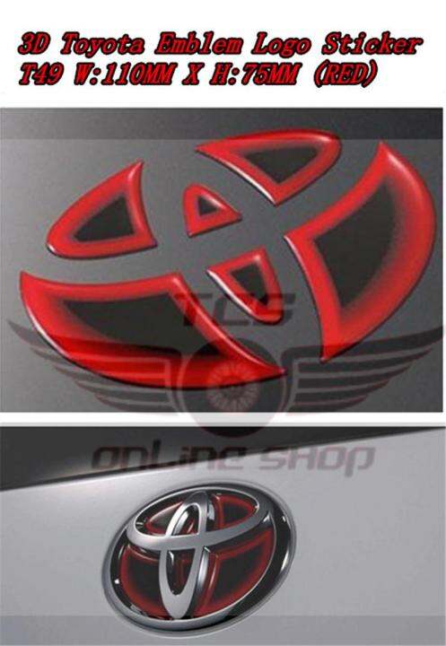 3D Toyota Emblem Logo Sticker T49 W:110MM X H:75MM(RED) | Lazada