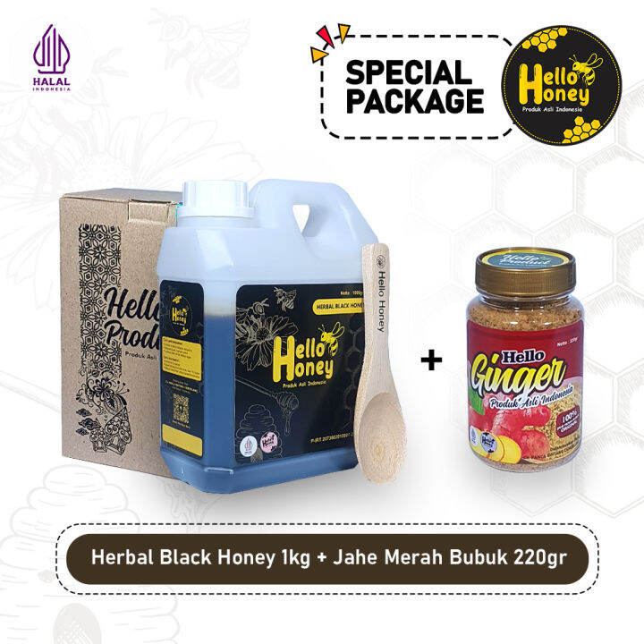 Hello Honey - Madu Hitam Herbal 1 Kg & Jahe Merah Bubuk 220 Gram ...