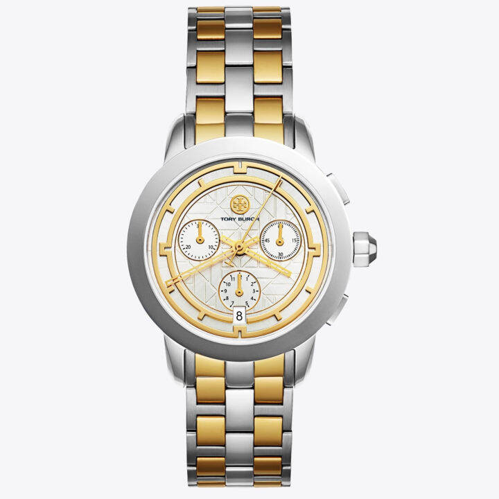 TORY BURCH TORY WATCH TWO-TONE IVORY CHRONOGRAPH STAINLESS STEEL WOMENS ...