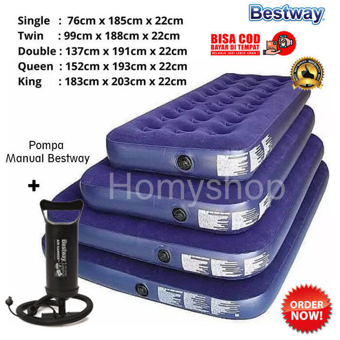 Kasur Angin BESTWAY Free Pompa Tangan Manual Ukuran Single Twin Double ...