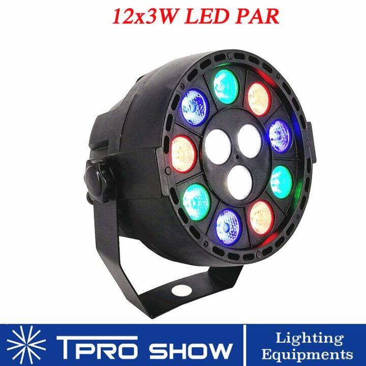 12X พกพา3W หลอดไฟ LED Par RGB 3In1 LED ดีเจสามสีไฟเวที Dmx เพลงควบคุม ...