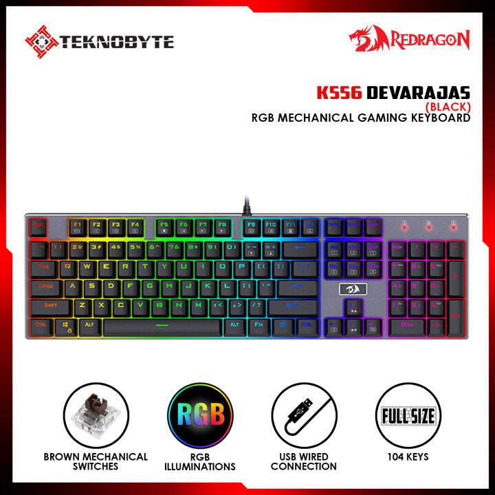 Redragon K556 DEVARAJAS RGB BROWN switch Backlit Wired Mechanical ...