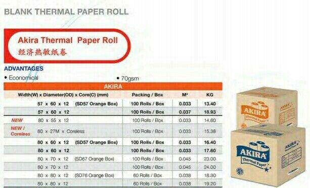 BLANK THERMAL PAPER ROLL - AKIRA THERMAL | Lazada
