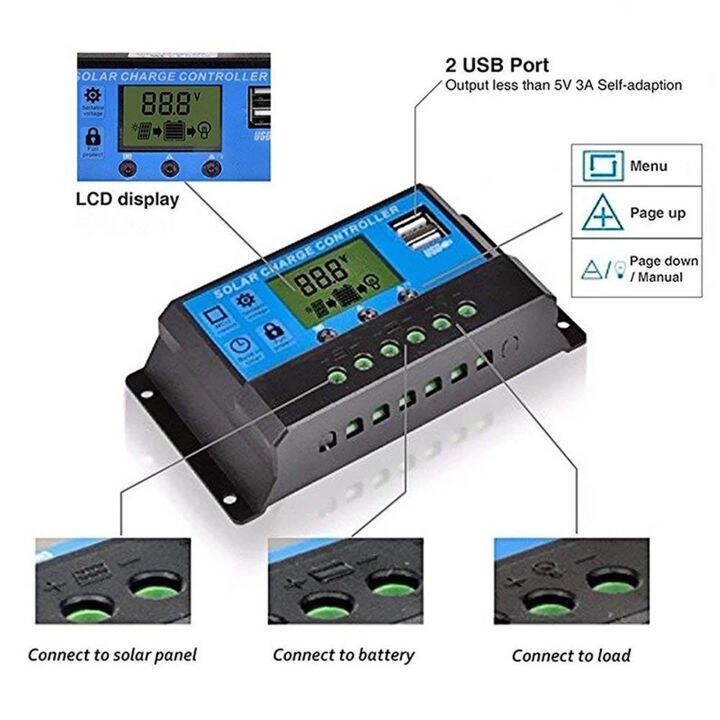 Solar Controller PVC LCD Display Stable Portable 12V 24V 30A Solar ...