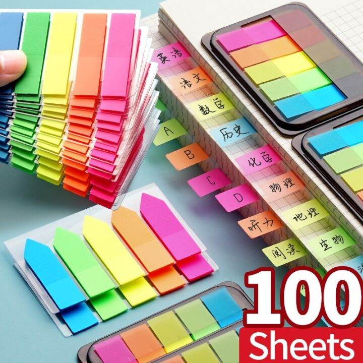 Licao 100pcs Fluorescent Sticker Bookmarks Indicating Classification ...