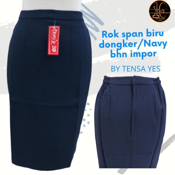 Rok span pendek 60 cm Biru dongker atau navy dan berfuring bahan impor ...