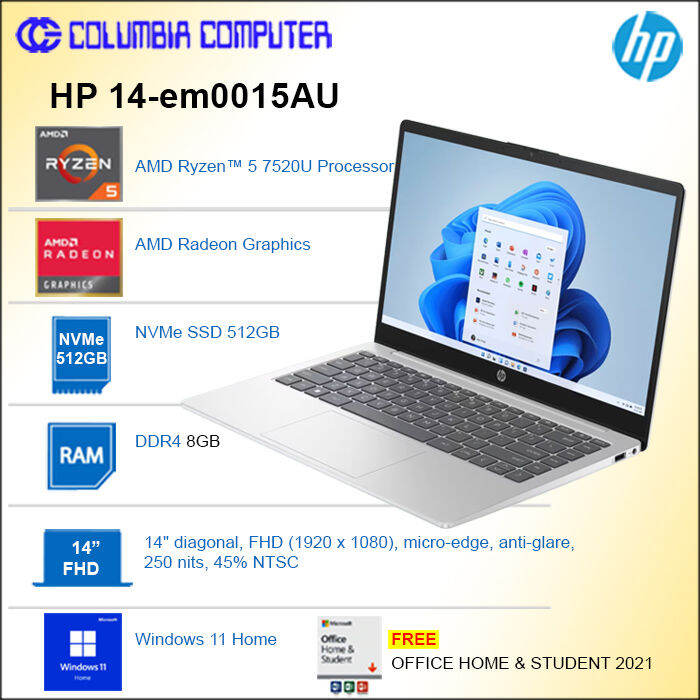 HP 14-em0015AU Ryzen 5-7520U 8GB 512GB 8GB 512GB AMD 14FHD Win11+OHS ...