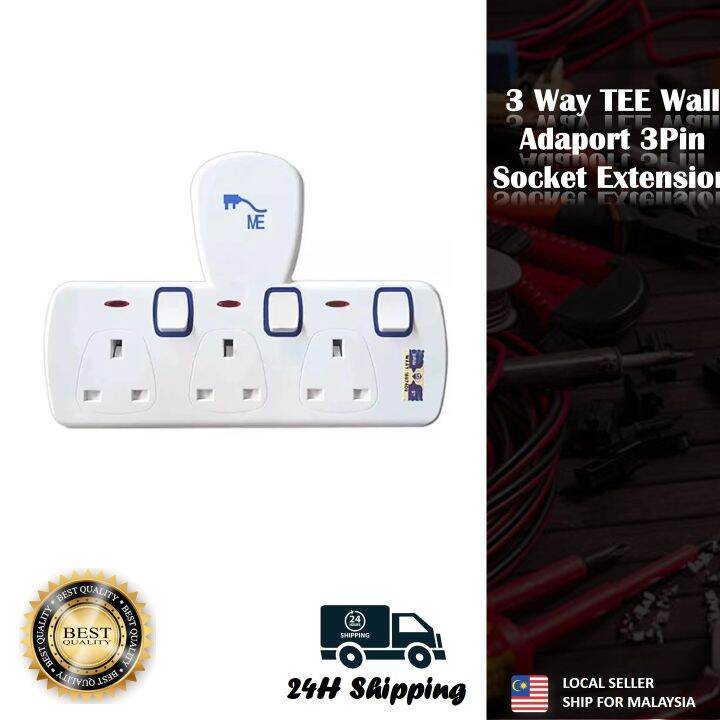 3 Way/4 Way/ 3 Way+2USB TEE Wall Adaport 3 Pin Socket Extension With ...