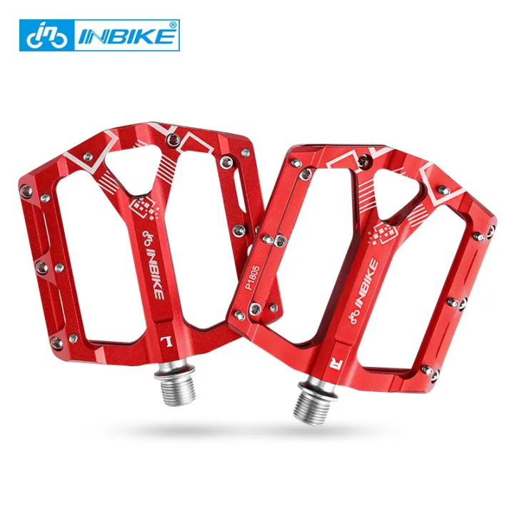 INBIKE Lightweight Mountain Bike Pedal 3 Bearing Bicycle Platform Pedal Alloy Flat Bottom ...