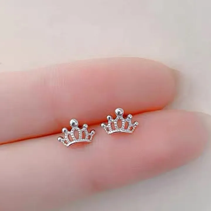 ต่างหูมงกุฎรุ่นเกาหลีหญิง S925 เข็มเงิน 2022 ใหม่ต่างหูแฟชั่นที่เรียบง่ายและกระดุมหูอเนกประสงค์ ...
