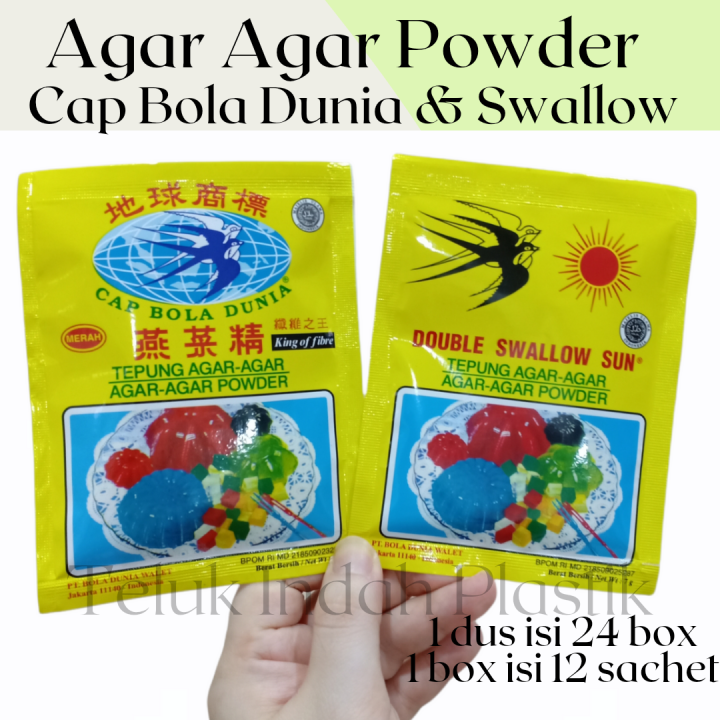 Agar Agar Powder Tepung Agar Agar Cap Bola Dunia & Double Swallow Sun ...