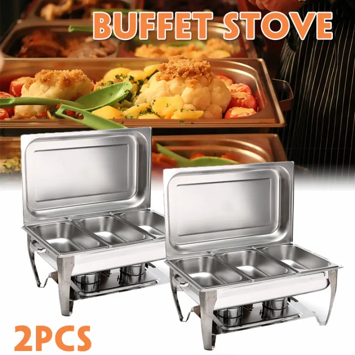 4/2/1PCS 9L Foldable Stainless Steel Square Buffet Stove Dish Set ...