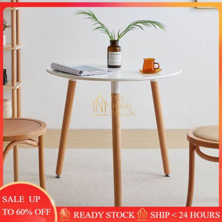 Modern Minimalist Design Wooden Leg Round Dining Coffee Table/ Meja ...