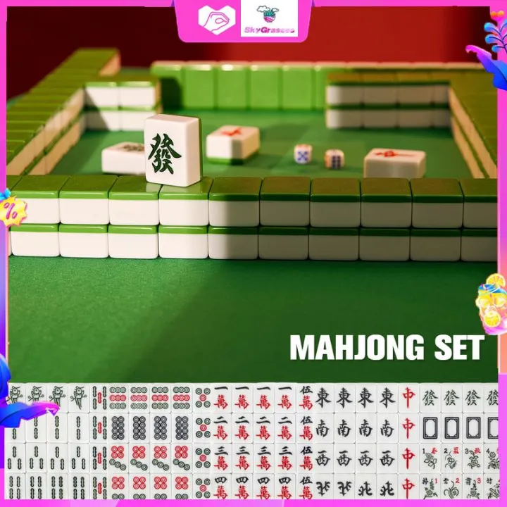 Mini Chinese Mahjong 144 Mahjong Tile Set with Mahjong Mat Travel Board ...