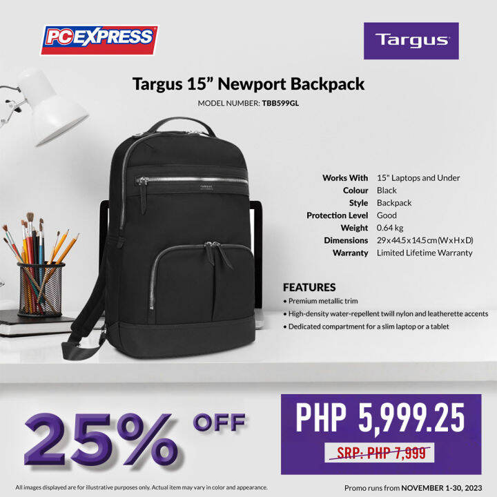 Targus 15'' Newport Backpack (TBB599GL-70 Black) | Lazada PH